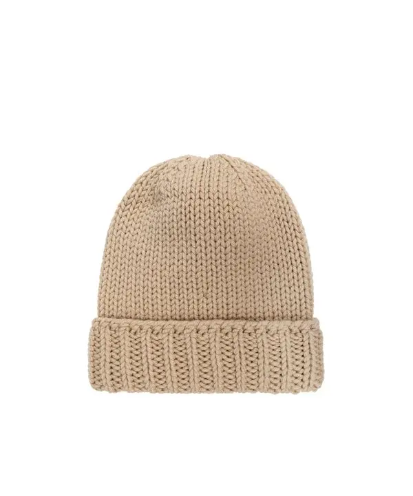 Moncler Logo Patch Ribbed Beanie - Beige