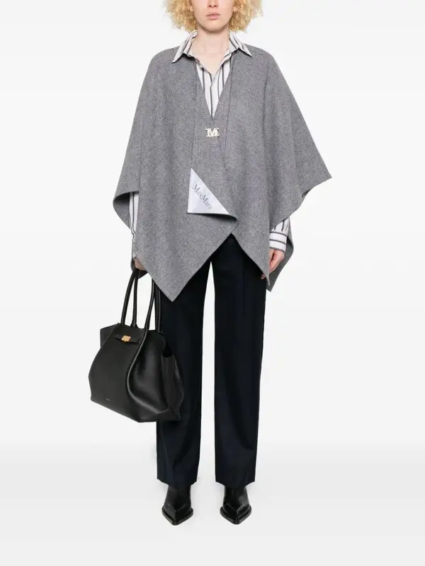 Max Mara Serra Logo Patch Cape - Gray