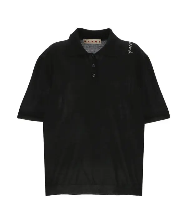 Marni Logo Embroidered Knitted Polo Top