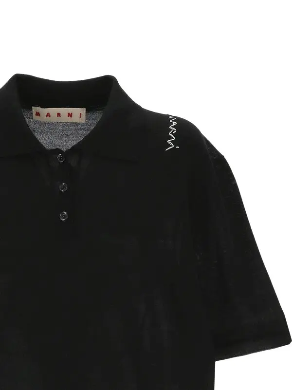 Marni Logo Embroidered Knitted Polo Top