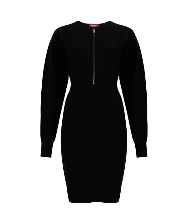Max Mara Zip Detailed Crewneck Long-sleeved Dress