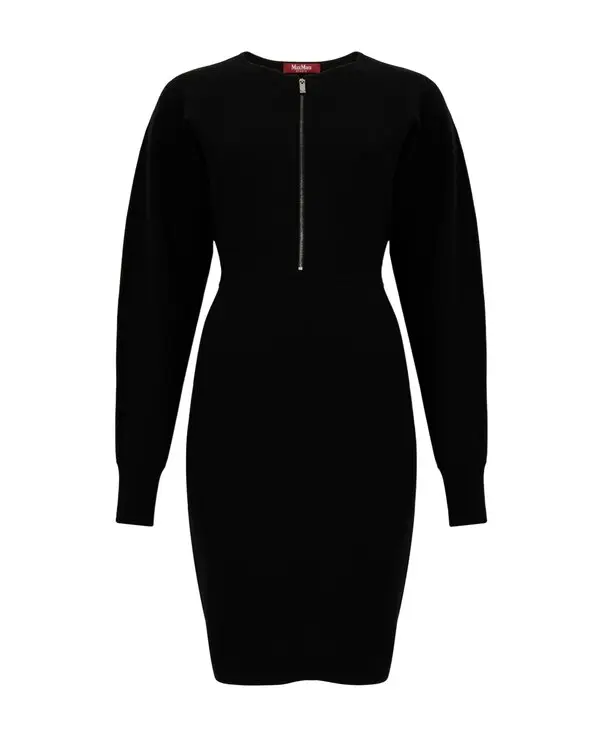 Max Mara Zip Detailed Crewneck Long-sleeved Dress - Black