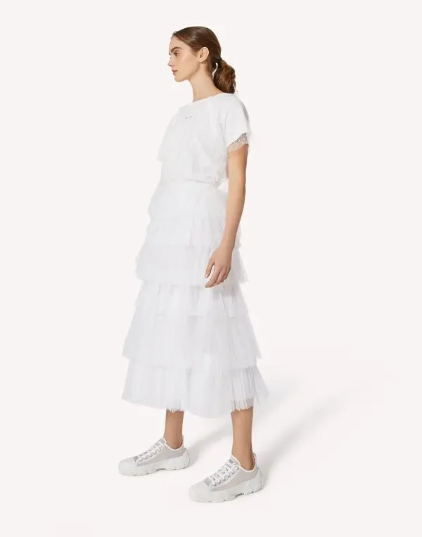 Red Valentino Tulle Ruffled Midi Skirt - White