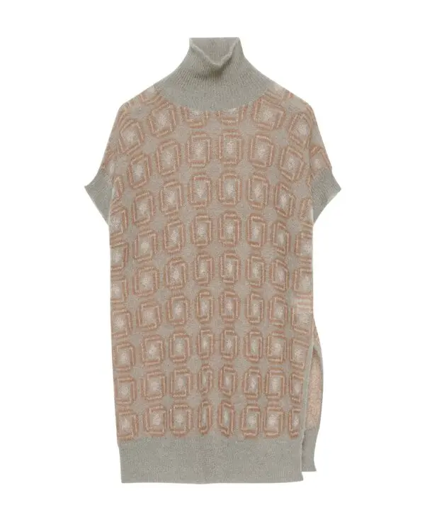 Fabiana Filippi Ribbed Knitted Short-sleeved Sweater With High Collar And Patterned Design
