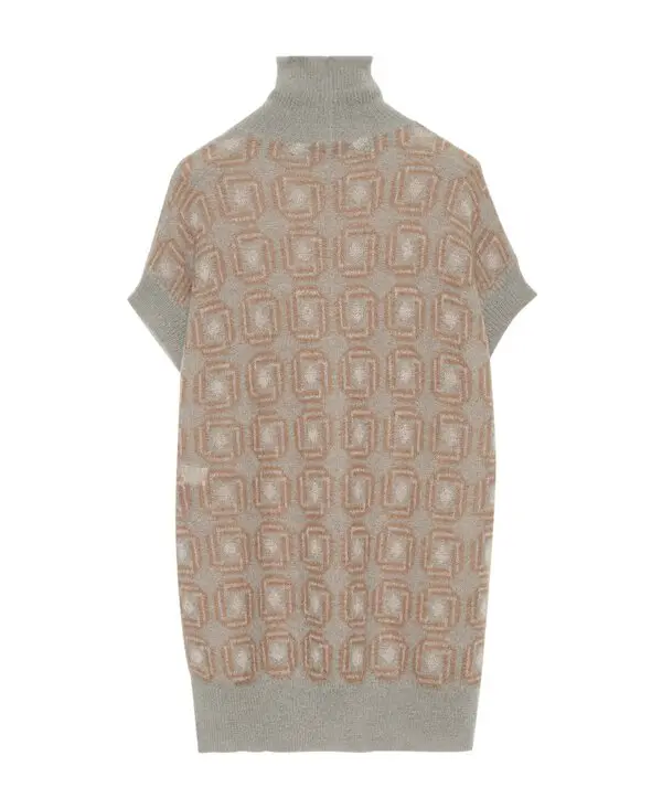 Fabiana Filippi Ribbed Knitted Short-sleeved Sweater With High Collar And Patterned Design