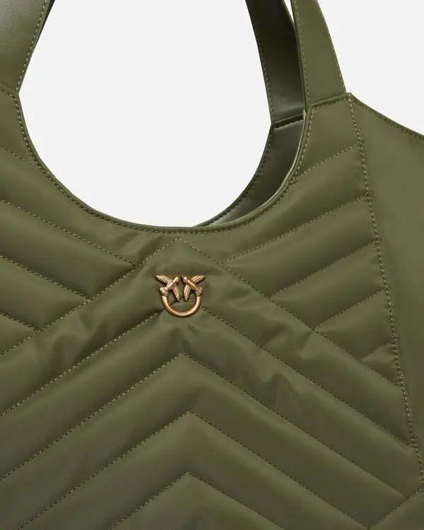 Pinko Quilted Shopper Bag With Gold Tone Logo Detail - Green