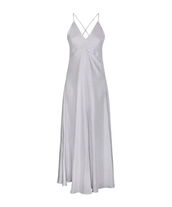 FORTE_FORTE Sleeveless V-neck Pleated Cross Strap Maxi Dress - Grey