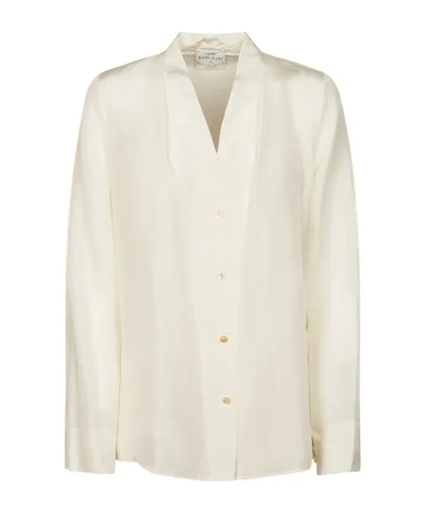 FORTE_FORTE Silk Shirt With V-neck And Button Closure - White
