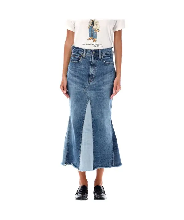 Polo Ralph Lauren Deconstructed Patchwork Denim Midi Skirt