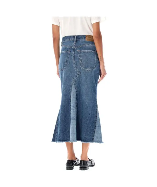 Polo Ralph Lauren Deconstructed Patchwork Denim Midi Skirt