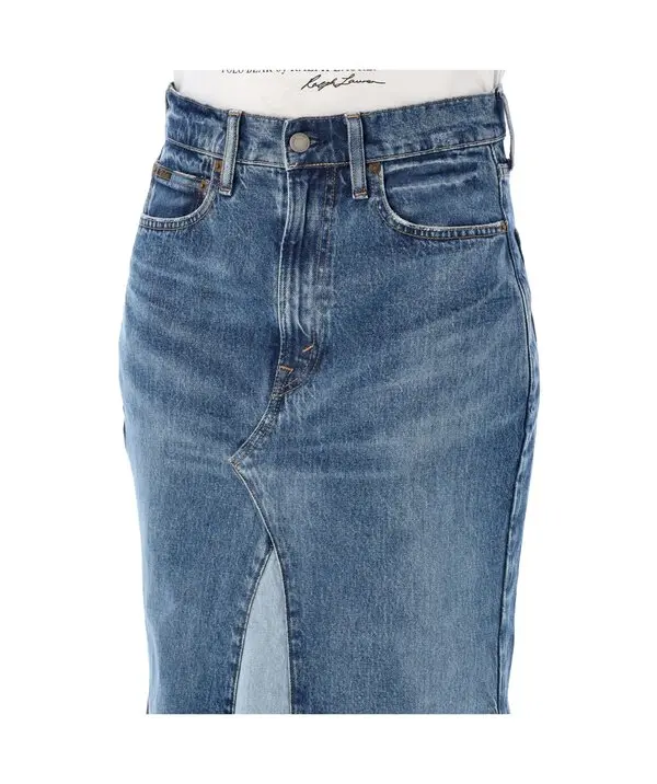 Polo Ralph Lauren Deconstructed Patchwork Denim Midi Skirt