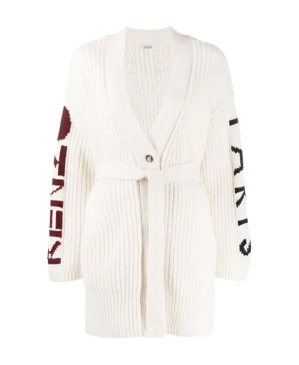 Kenzo Knitted Inlaid Logo Cardigan - White