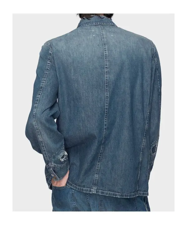 MAISON MARGIELA Distressed Denim Caban Jacket - Blue