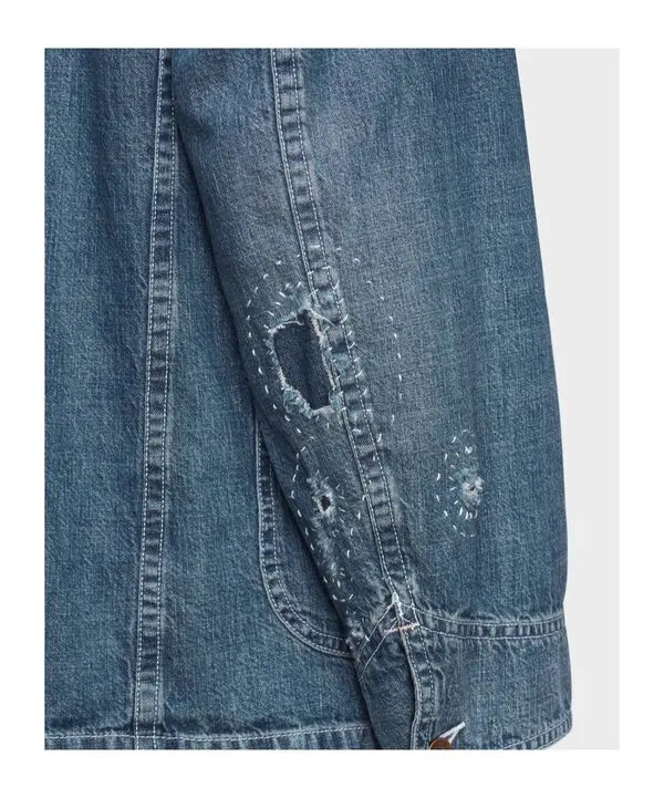 MAISON MARGIELA Distressed Denim Caban Jacket - Blue