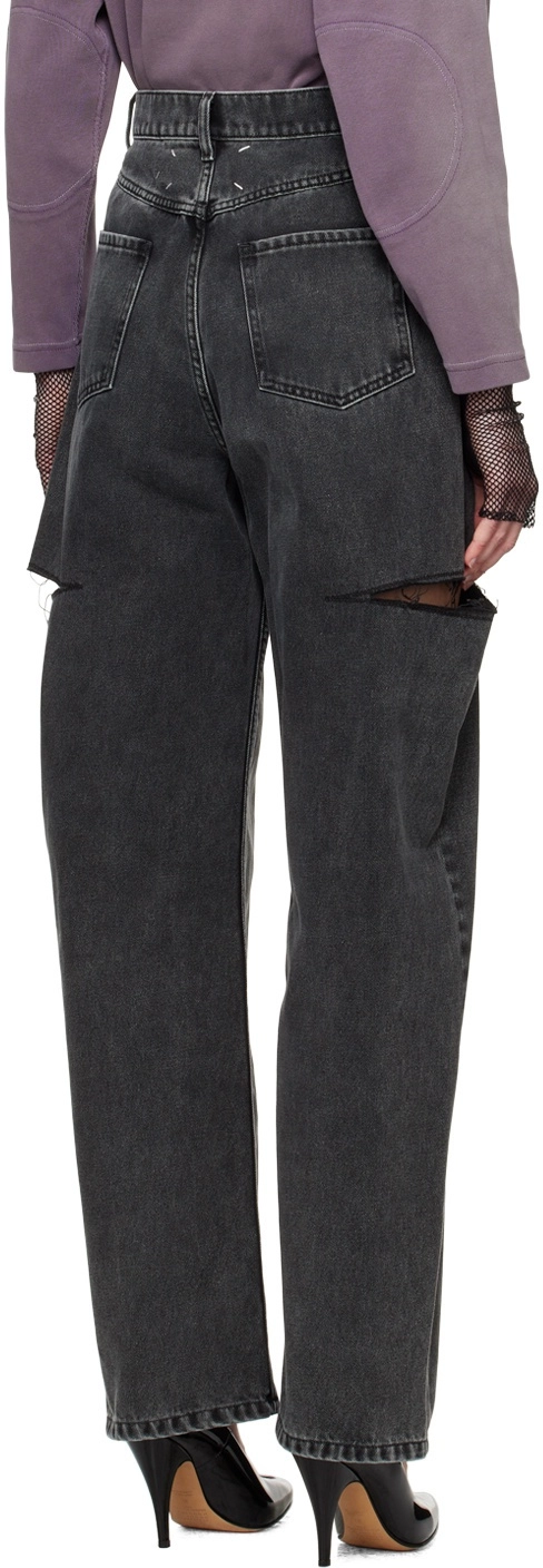 MAISON MARGIELA High Waist Tapered Leg Jeans With Cut-out Detail - Black