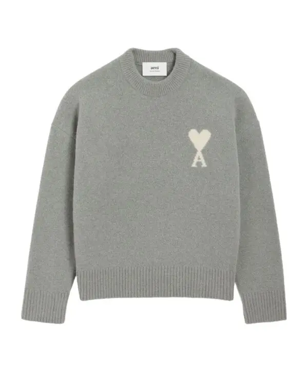 Ami Logo Detailed Crewneck Jumper - Gray