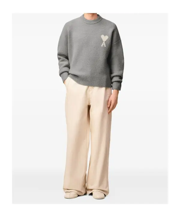 Ami Logo Detailed Crewneck Jumper - Gray