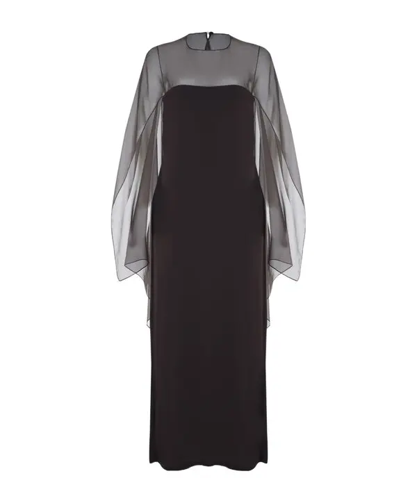 Alberta Ferretti Sheer Cape-sleeve Maxi Dress