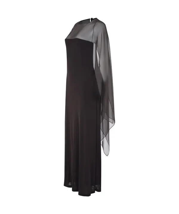 Alberta Ferretti Sheer Cape-sleeve Maxi Dress