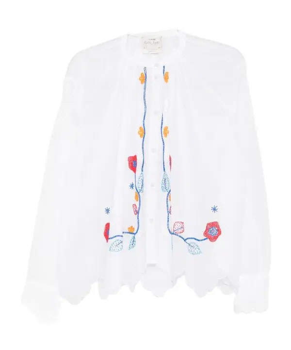 FORTE_FORTE Embroidered Long Sleeve Shirt - White