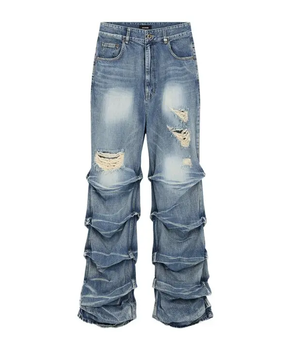 We11Done Distressed Wide-leg Denim Trousers