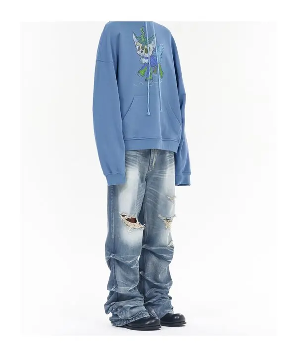 We11Done Distressed Wide-leg Denim Trousers