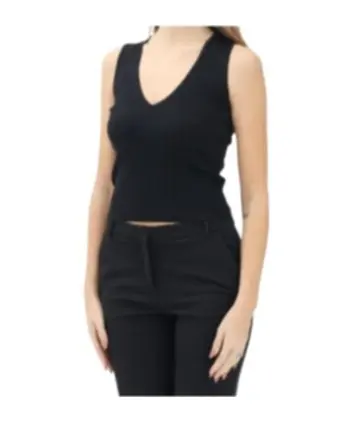 Pinko V-neck Ribbed Sleeveless Knit Top - Black