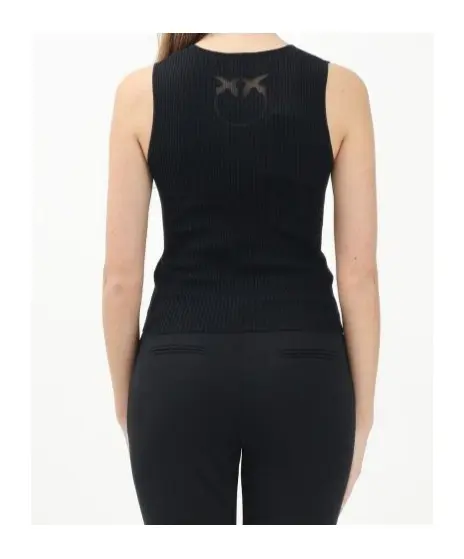Pinko V-neck Ribbed Sleeveless Knit Top - Black