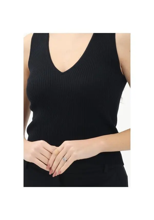 Pinko V-neck Ribbed Sleeveless Knit Top - Black