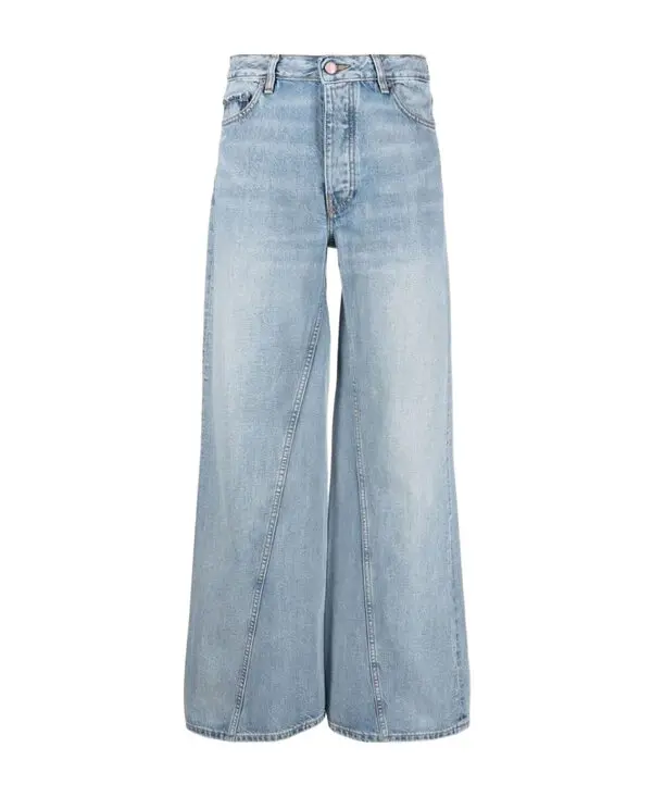 GANNI Logo Patch Straight Leg Jeans - Light Blue