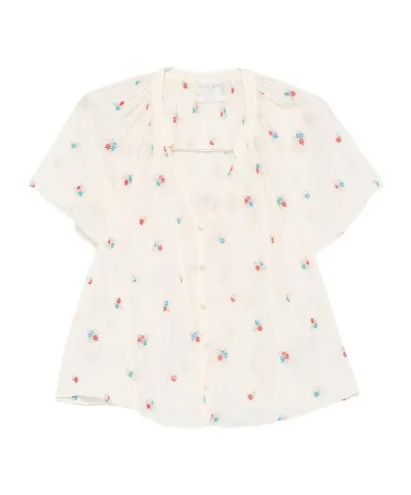 FORTE_FORTE Short Sleeve Printed Button-down Shirt - White