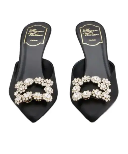 ROGER VIVIER Embellished Slip-on Mules - Black
