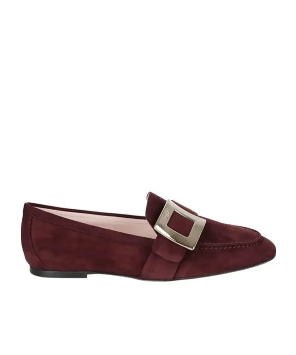 ROGER VIVIER Buckle Strap Suede Flat - Red