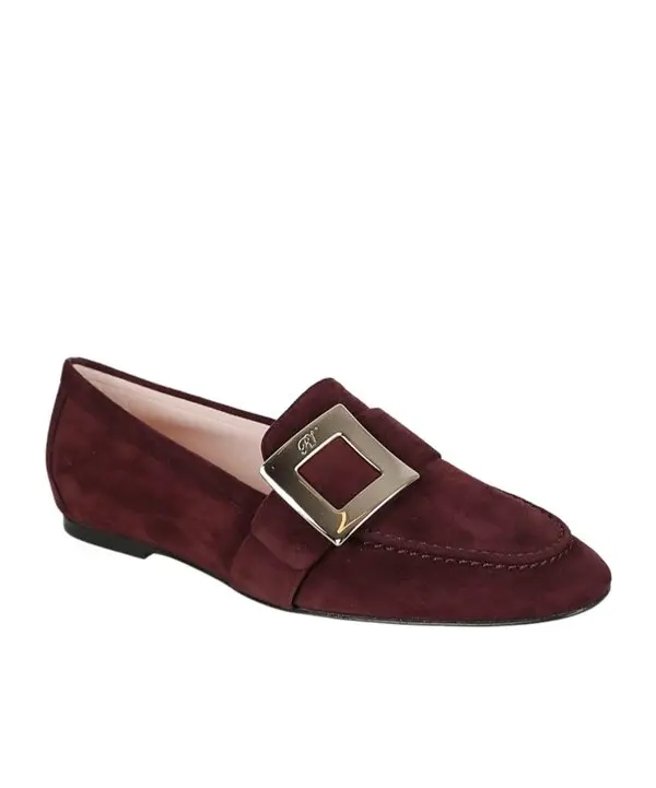 ROGER VIVIER Buckle Strap Suede Flat - Red