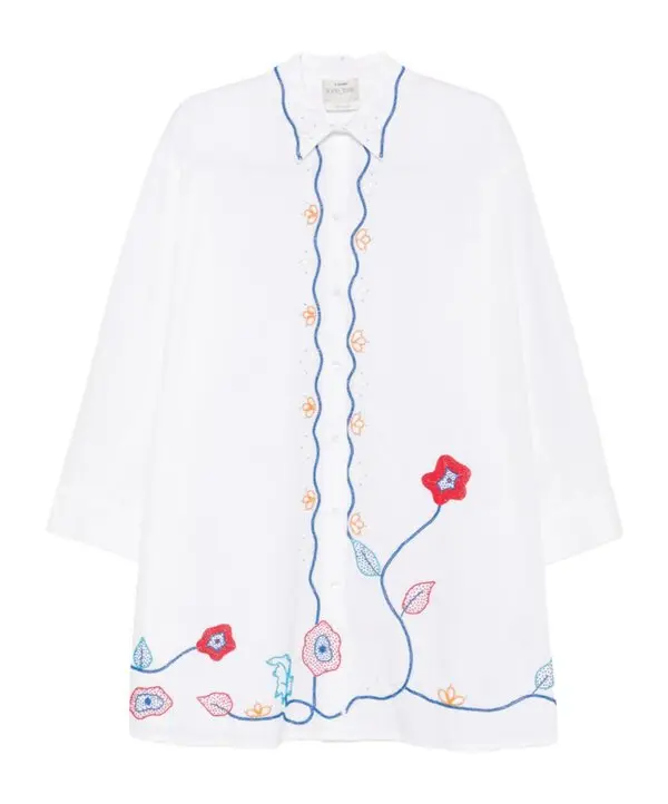 FORTE_FORTE Embroidered Floral Long Sleeve Shirt - White