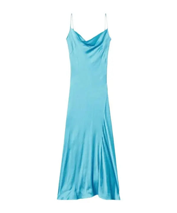 TWINSET Long Fitted Flared Satin Dress - Blue