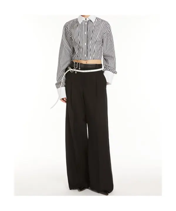 Sportmax Striped Poplin Cropped Shirt - Black