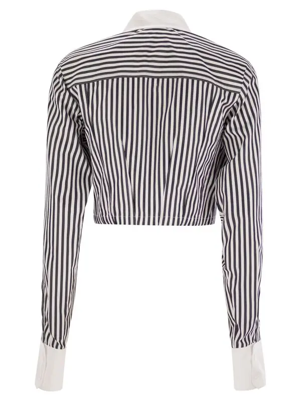 Sportmax Striped Poplin Cropped Shirt - Black