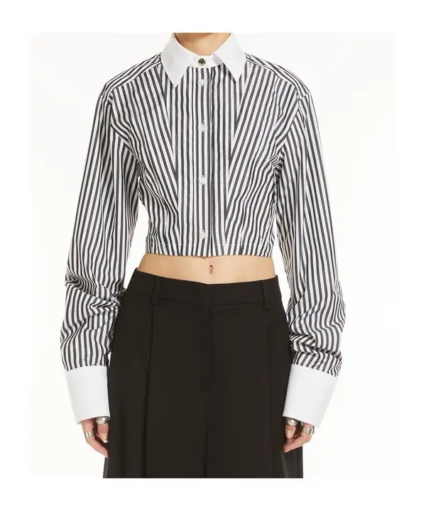 Sportmax Striped Poplin Cropped Shirt - Black