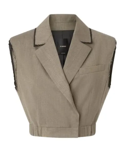 Pinko Cropped Vest With Notched Lapel And Elasticated Hem - Gray
