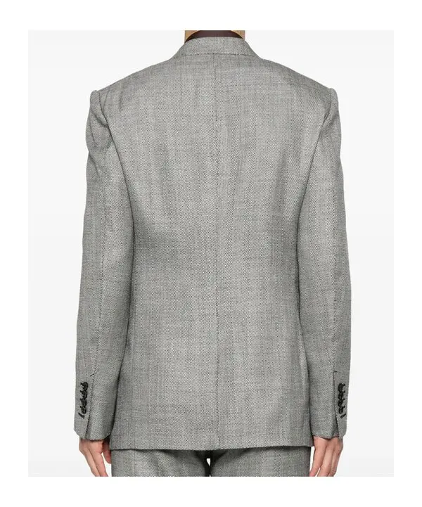TOM FORD Herringbone-pattern Peak-lapels Blazer - Gray