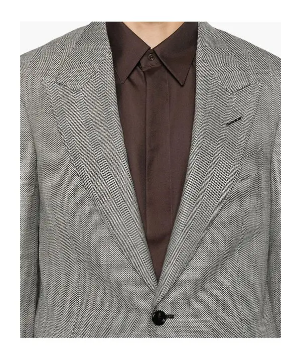 TOM FORD Herringbone-pattern Peak-lapels Blazer - Gray