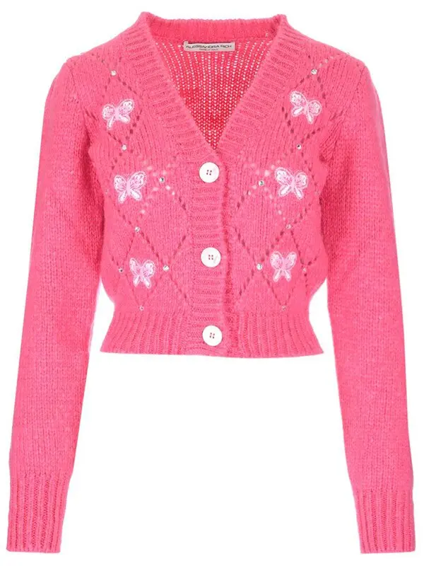 Alessandra Rich Ribbon-embroidered Knit Cardigan - Pink