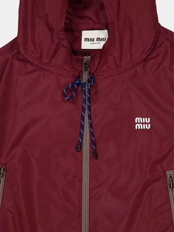 Miu Miu Logo Rubberised Zipped Hooded Jacket - Brown