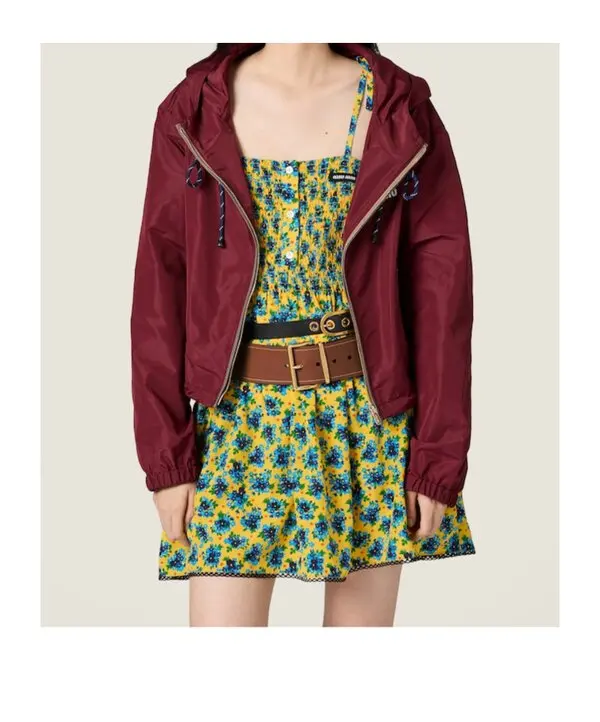 Miu Miu Logo Rubberised Zipped Hooded Jacket - Brown