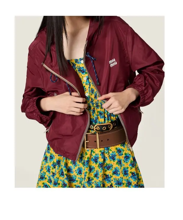 Miu Miu Logo Rubberised Zipped Hooded Jacket - Brown