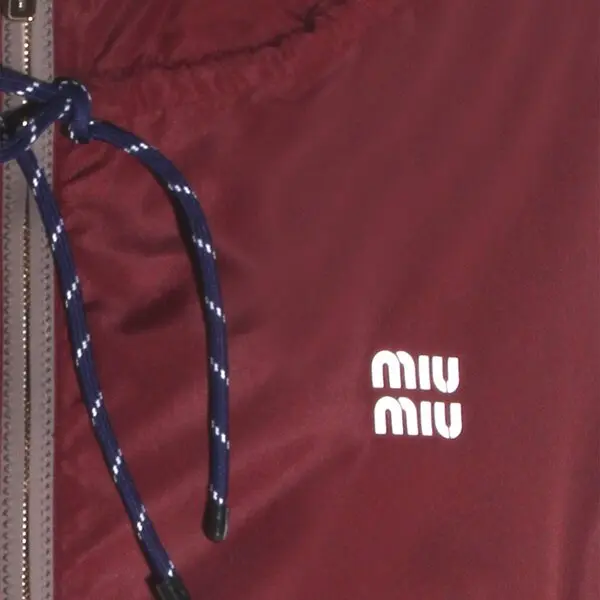 Miu Miu Logo Rubberised Zipped Hooded Jacket - Brown