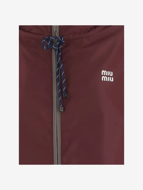 Miu Miu Logo Rubberised Zipped Hooded Jacket - Brown