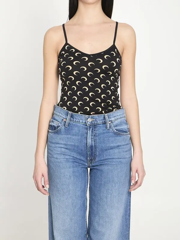 MARINE SERRE Moon Print Sleeveless V-neck Top - Black