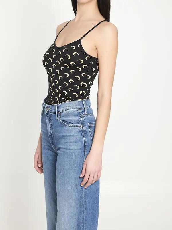 MARINE SERRE Sleeveless Moon Print Cropped Top - Black